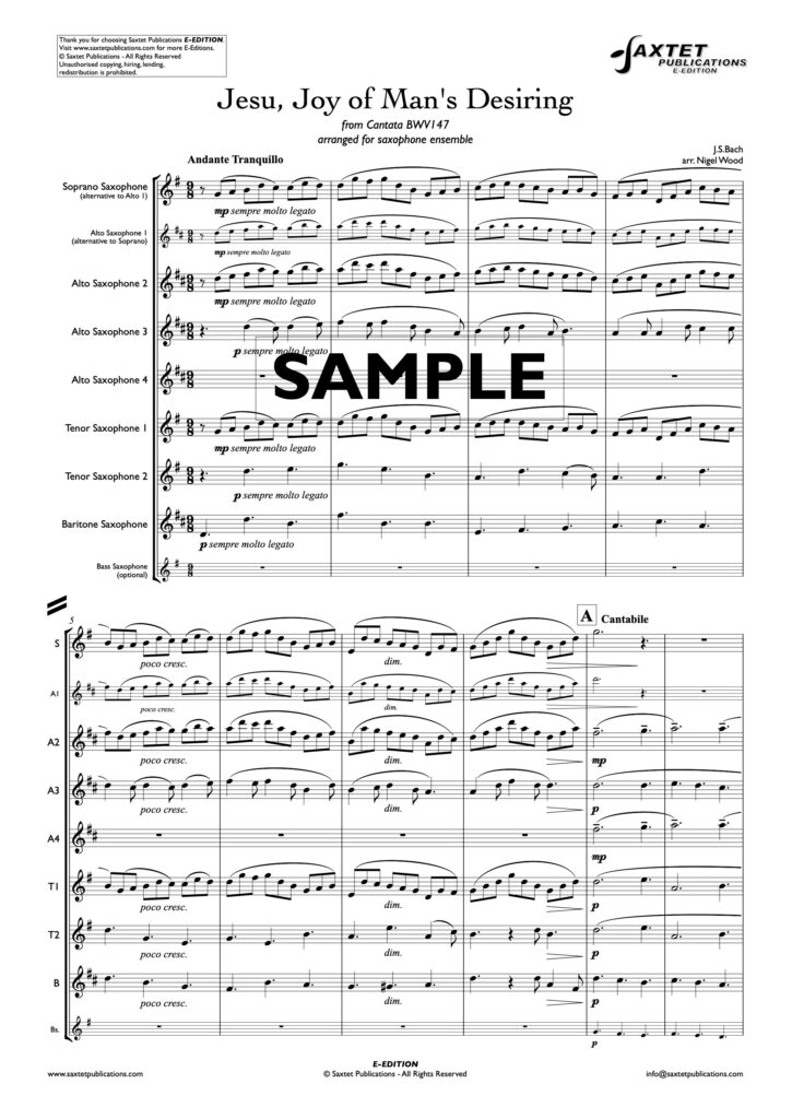 Jesu, Joy of Man’s Desiring - Saxtet Publications