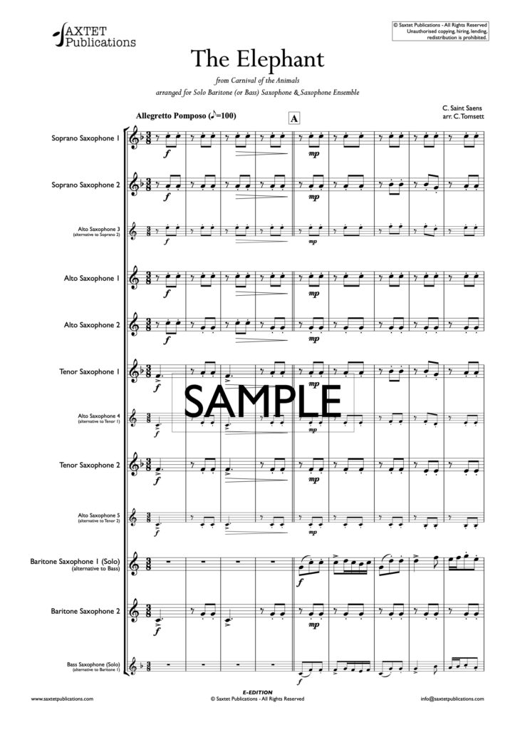 The Elephant from Carnival of the Animals - Saxtet Publications